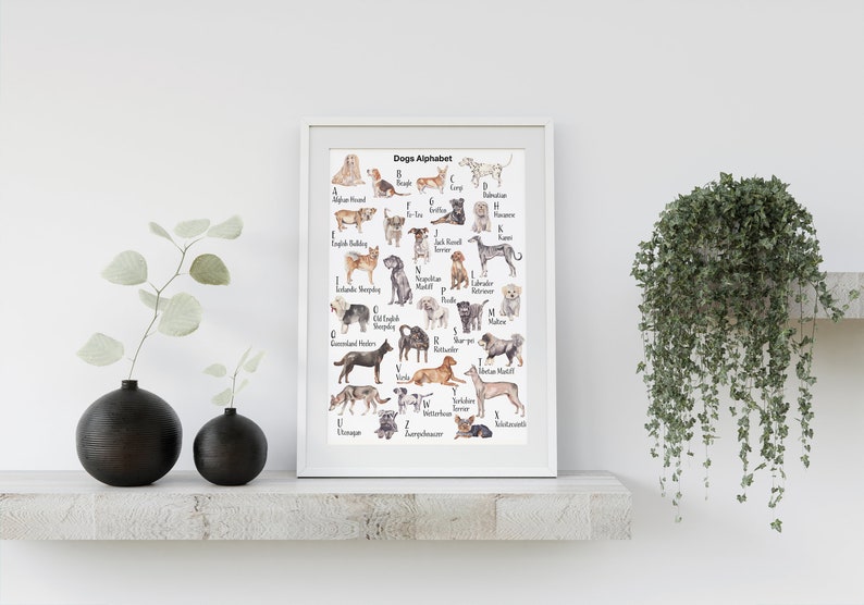 Printable Dogs Alphabet Poster ABC Dogs Breed Watercolor Wall Art ...