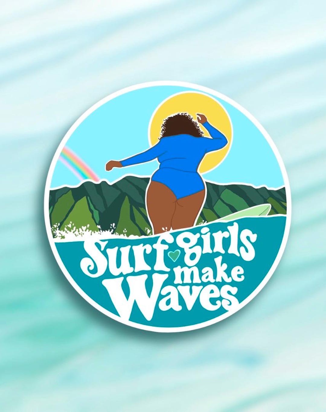 Surf Girls Make Waves - Curvy Surf Girl Sticker, Cute Surfing Art ...