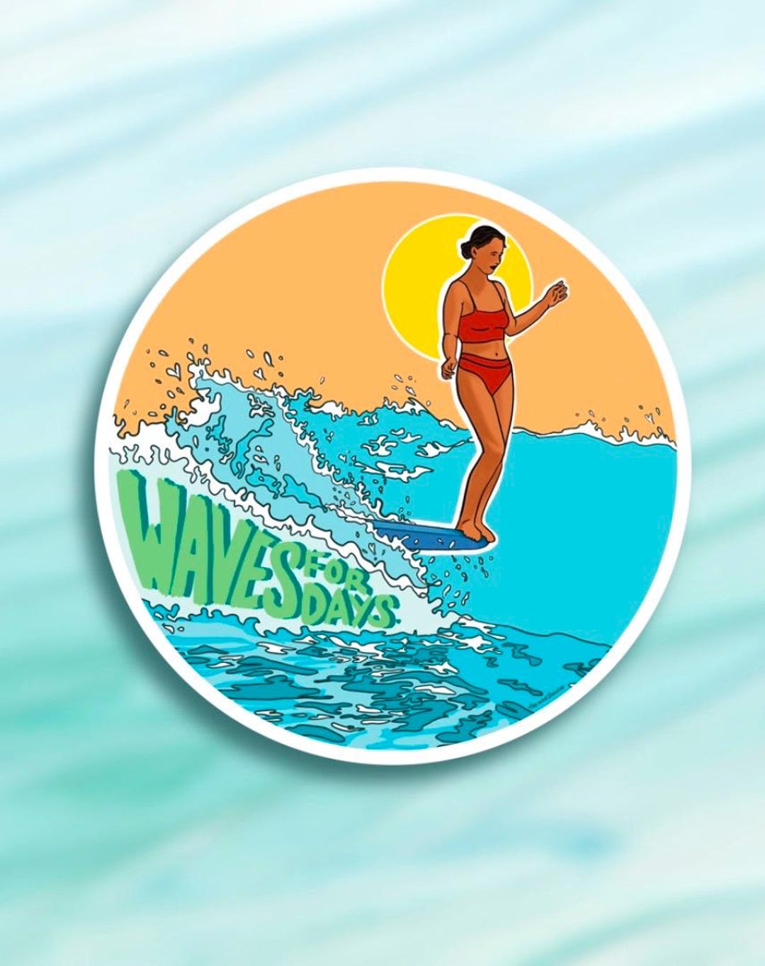 Waves for Days - Brunette Surf Girl Sticker, Surfing Stickers, Surf ...