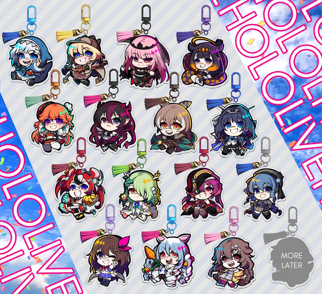 Hololive EN JP Keychains 2.5in - Gura, Amelia, Callie, Ina, Kiara, Irys ...