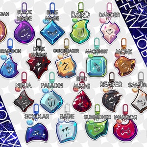 Final Fantasy 14 FFXIV Job Stone Keychain: Dark Knight, Red Mage, Bard ...