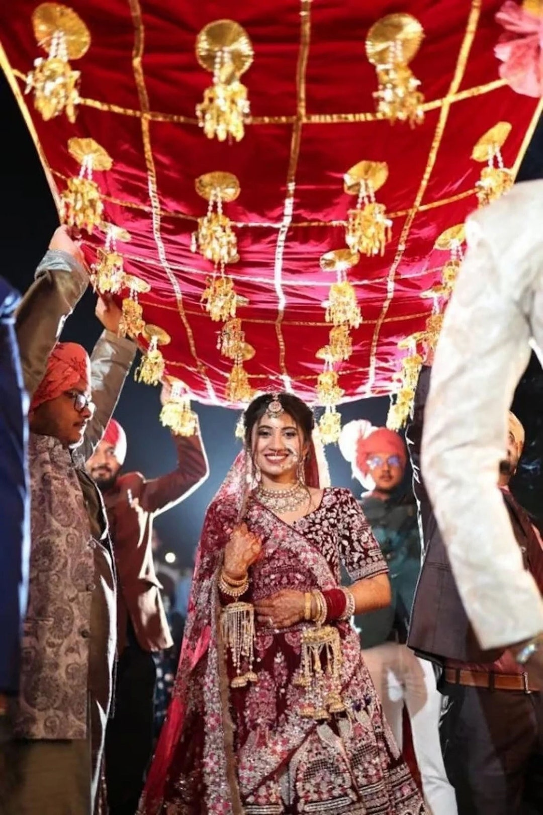 Buy Indian Bridal Entry Velvet Red Phoolon Ki Chaadar Bollywood Style ...