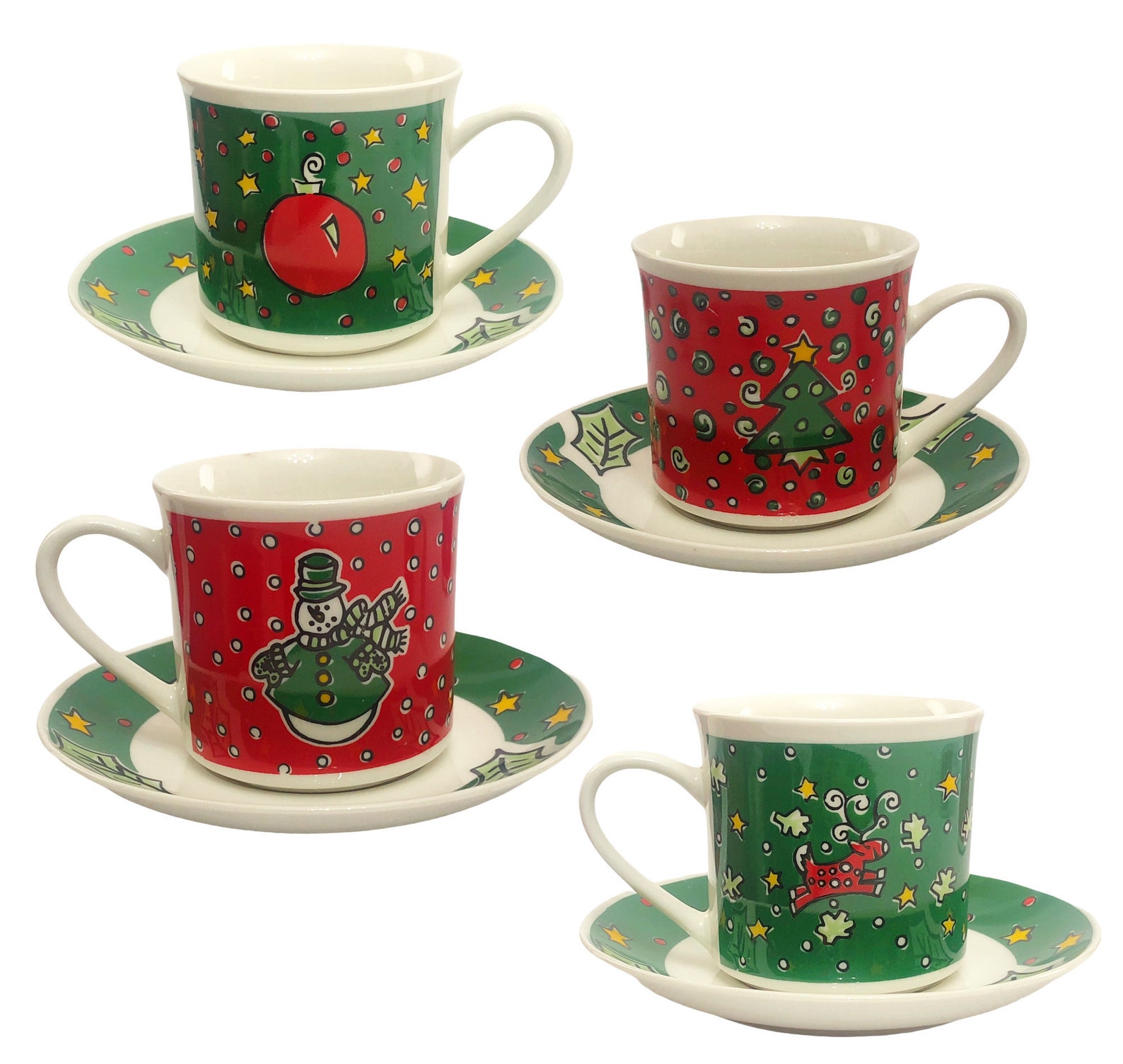Set of 6 Festive Christmas Treasures GIBSON China Cups & Saucers Red ...