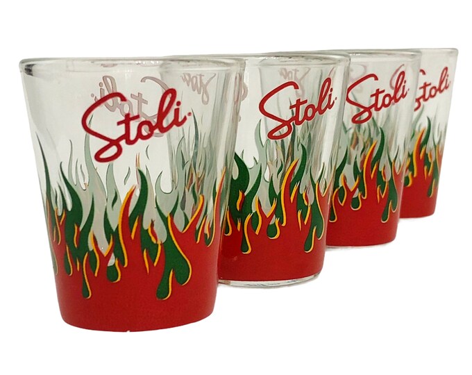 Vintage STOLI Red & Green 2 1/4" Shot Glasses Stolichnaya Russian Vodka ...