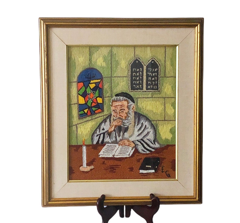 Jewish Rabbi Vintage Torah Punch Needle Embroidery Framed Handcrafted ...