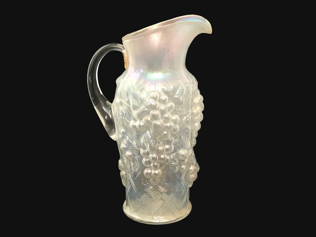 Rare 12" Mid Century Northwood Grape Arbor Tall Glass Water Pitcher ...
