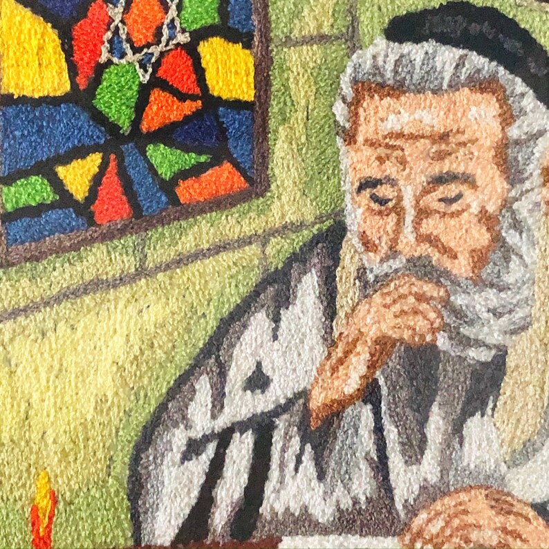 Jewish Rabbi Vintage Torah Punch Needle Embroidery Framed Handcrafted ...