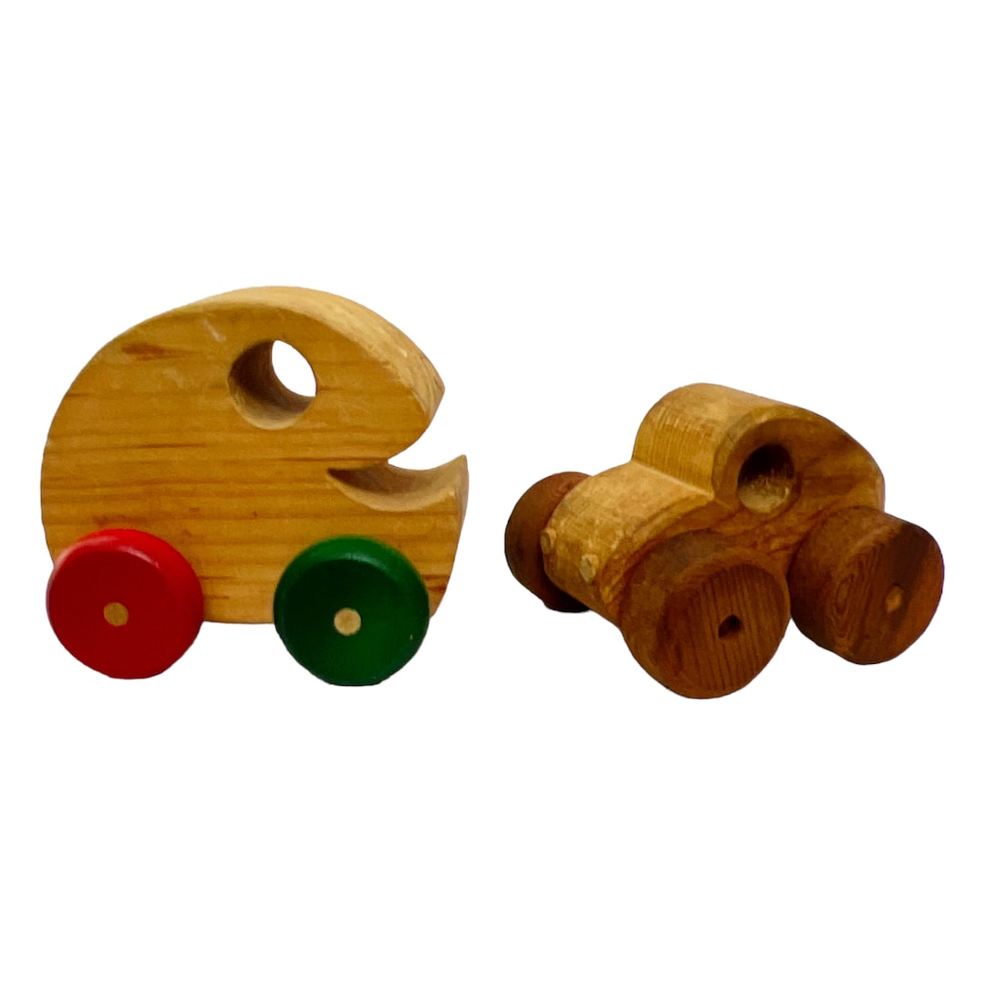 Vintage Pair Wooden Push Cars Retro Handmade Kids Toys Baby Shower ...