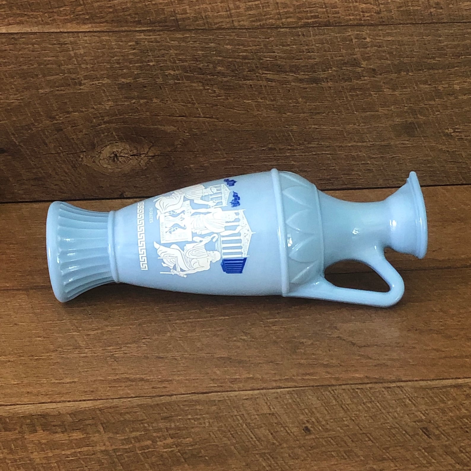 JIM BEAM Vintage 60s Greek Mythology Blue Milk Glass Liquor Bottle ...