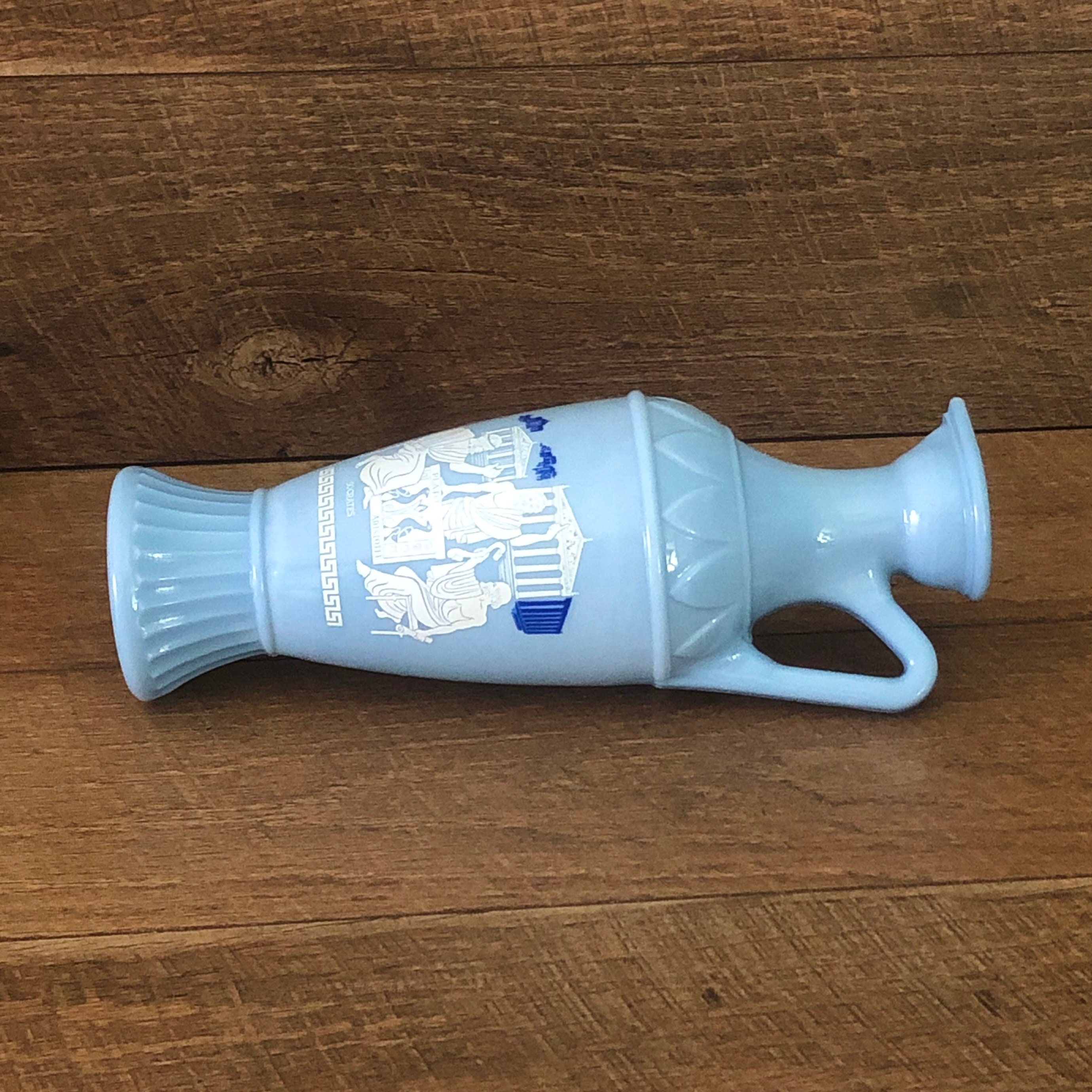 JIM BEAM Vintage 60s Greek Mythology Blue Milk Glass Liquor Bottle ...