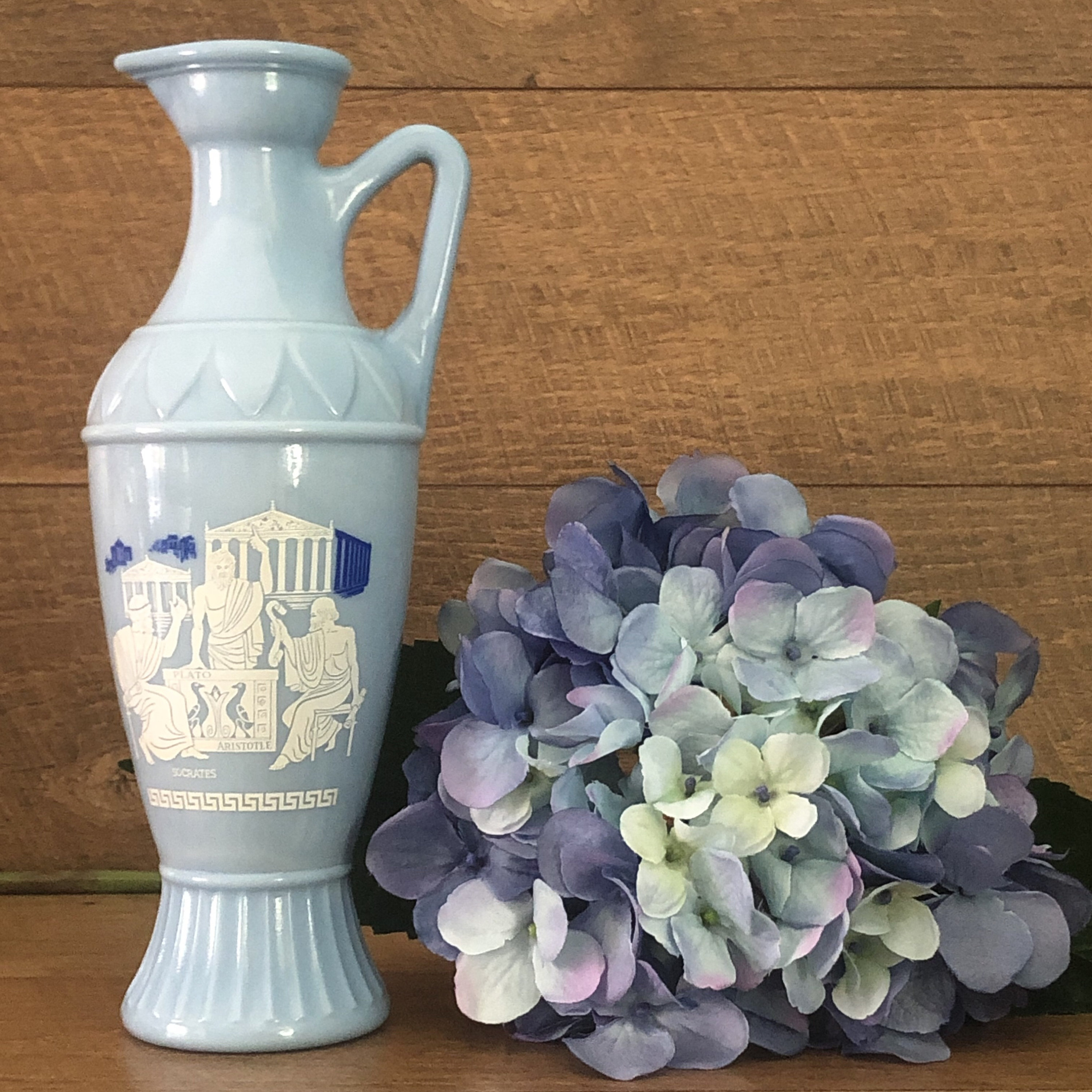 JIM BEAM Vintage 60s Greek Mythology Blue Milk Glass Liquor Bottle ...