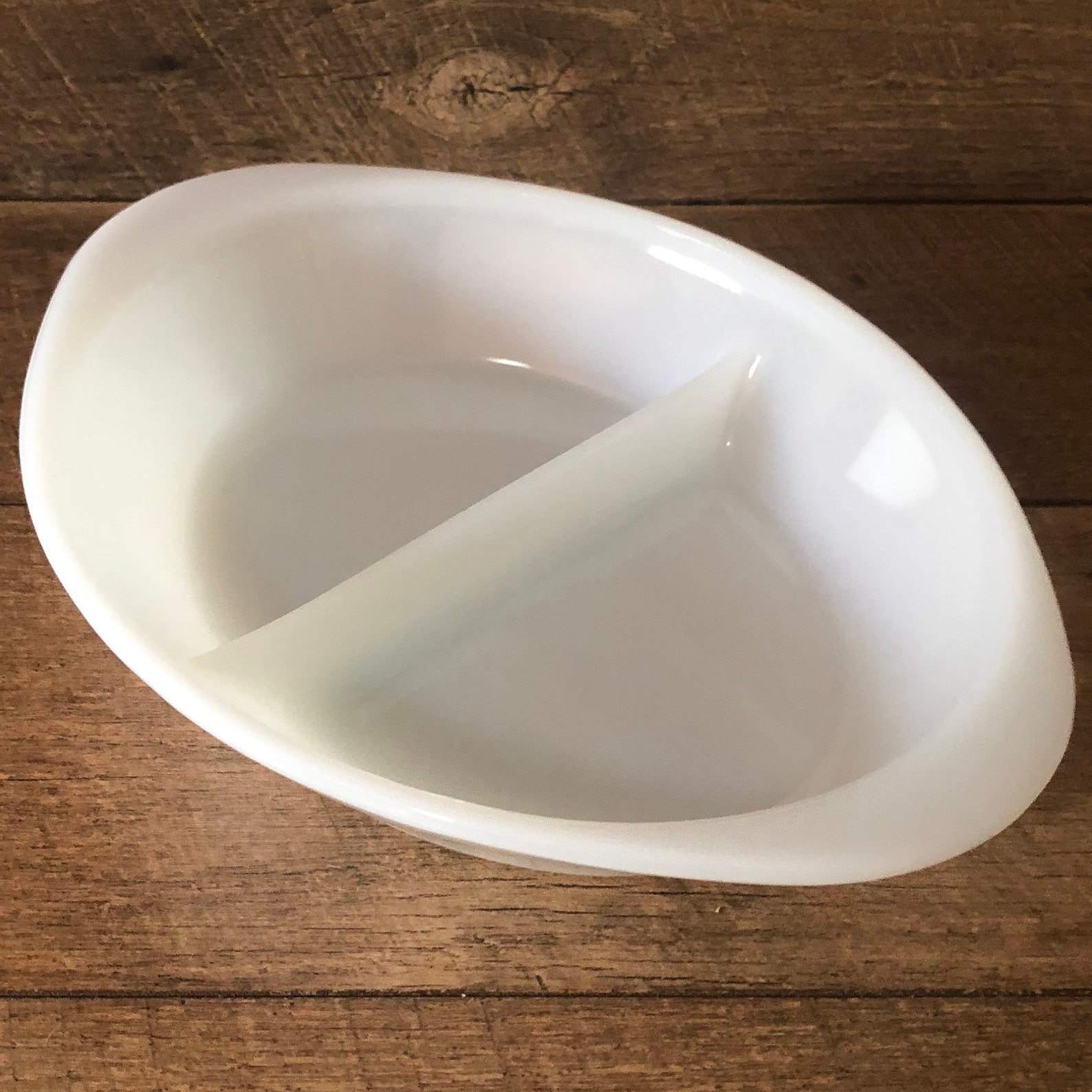 Mid Century GLASBAKE White Milk Glass Oval Divided Baking Dish | Etsy