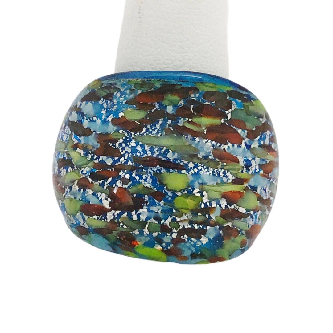 Boho Confetti Fused Glass Chunky Statement Ring Fun Blue Glass Italian ...