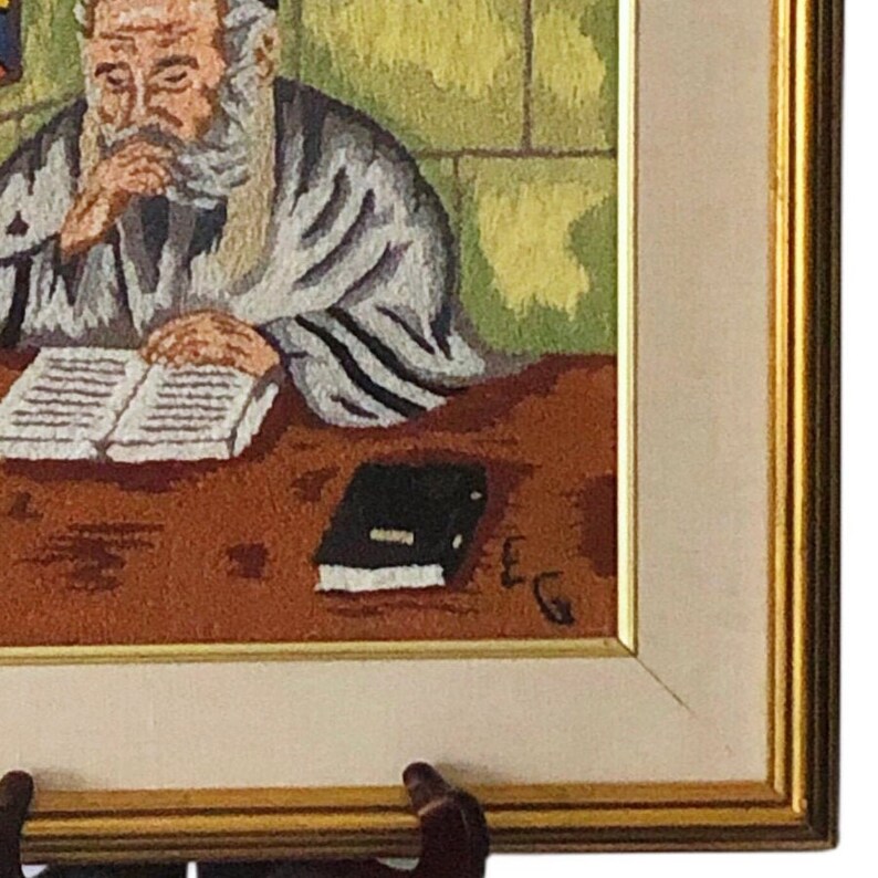 Jewish Rabbi Vintage Torah Punch Needle Embroidery Framed Handcrafted ...