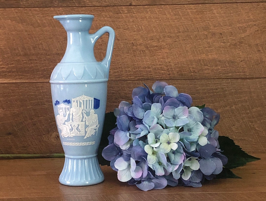 JIM BEAM Vintage 60s Greek Mythology Blue Milk Glass Liquor Bottle ...