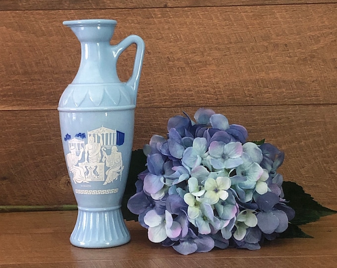 Vintage 60s JIM BEAM Greek Mythology Blue Milk Glass Liquor Bottle ...