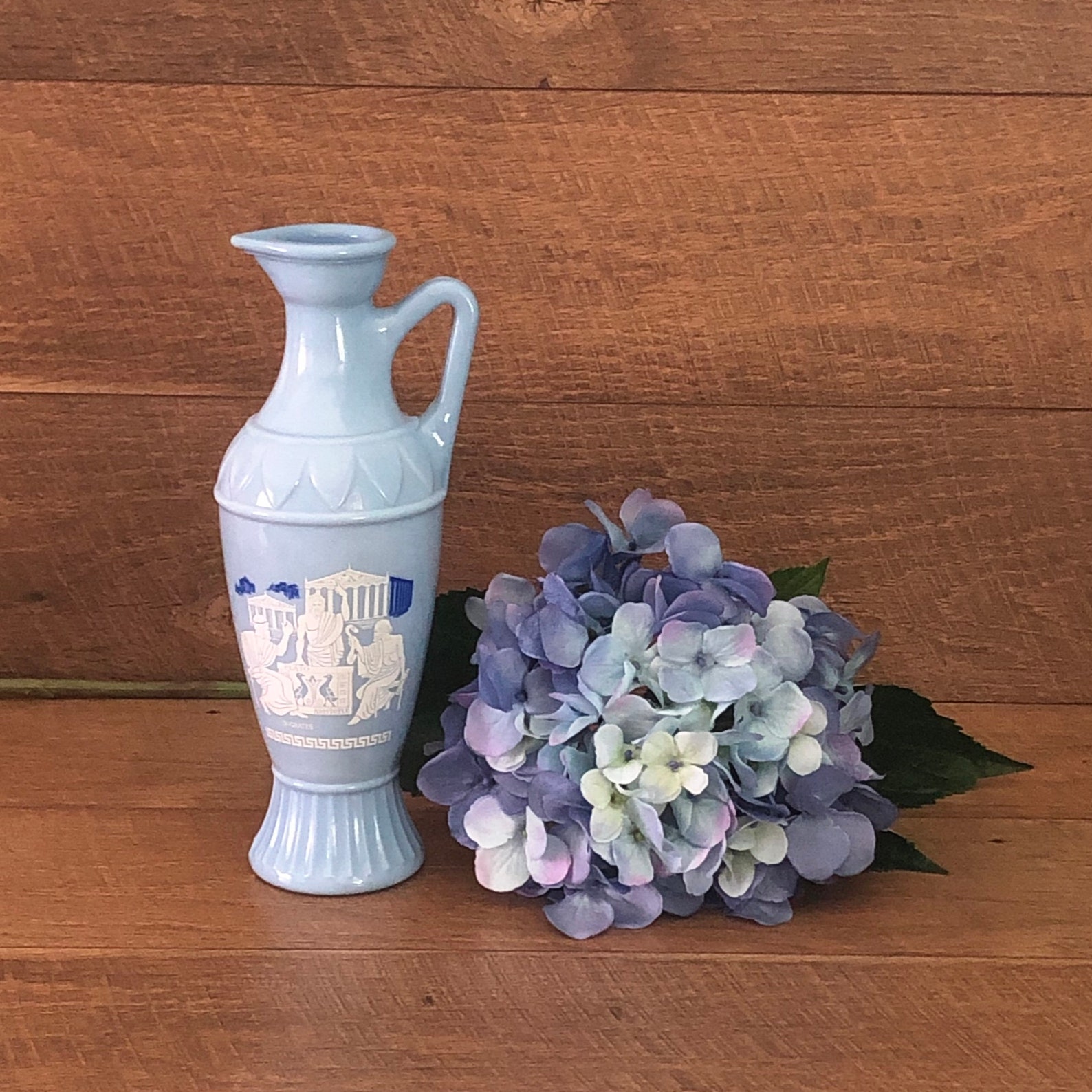 JIM BEAM Vintage 60s Greek Mythology Blue Milk Glass Liquor Bottle ...