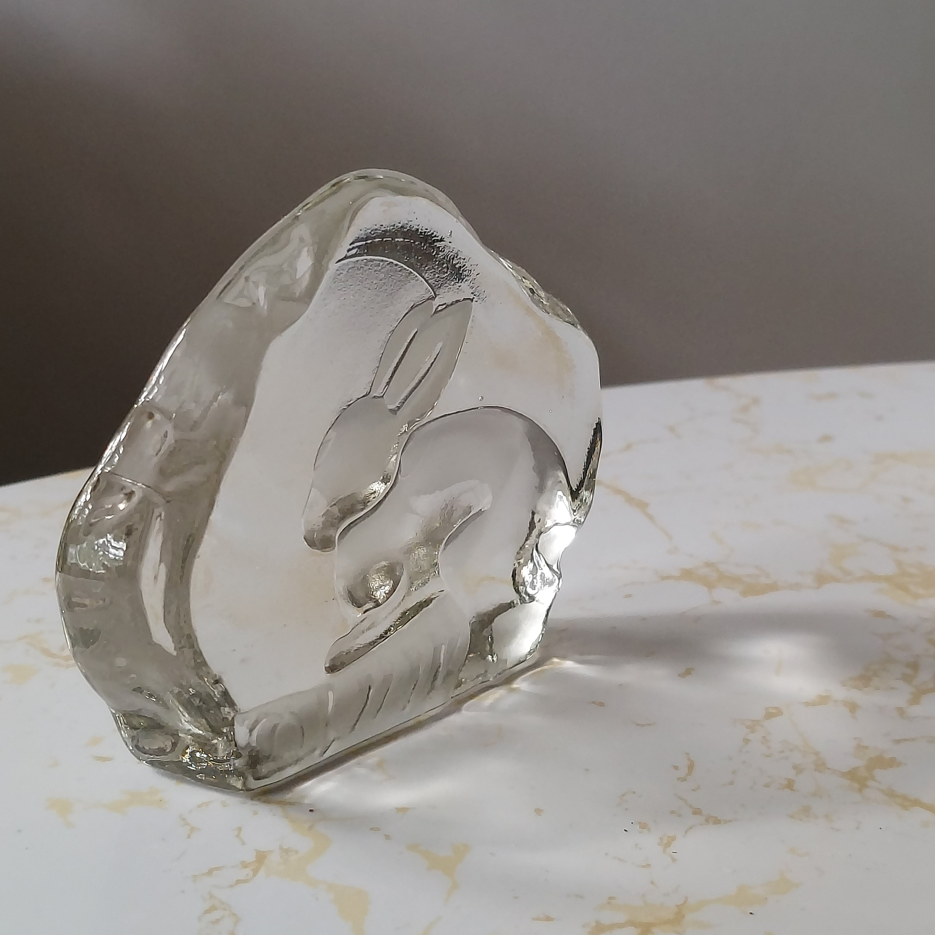 Vintage Clear Etched Glass Rabbit Paperweight Art Glass Figurine - Etsy