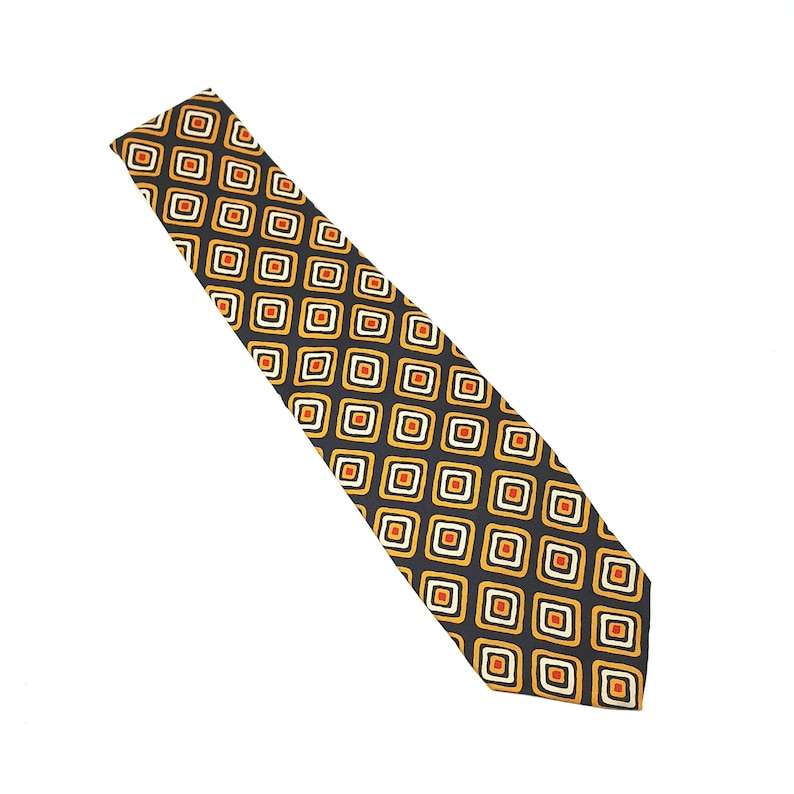 Vintage 70s Kipper Silk Tie: Geometric Concentric Squares, Wide Necktie ...