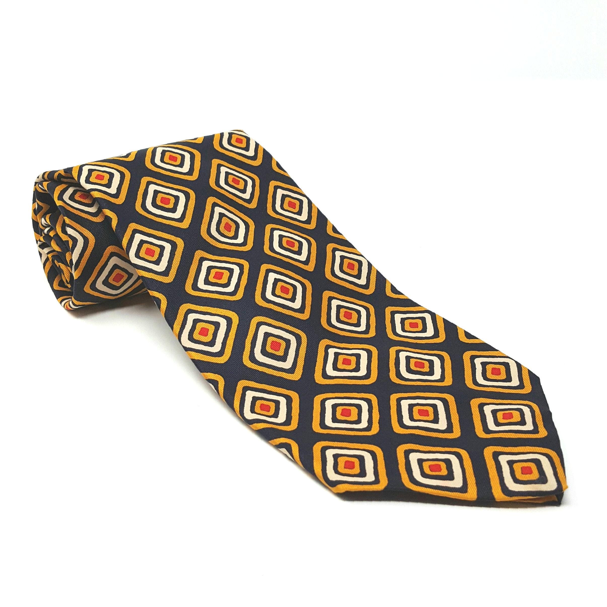 Vintage 70s Kipper Silk Tie: Geometric Concentric Squares, Wide Necktie ...
