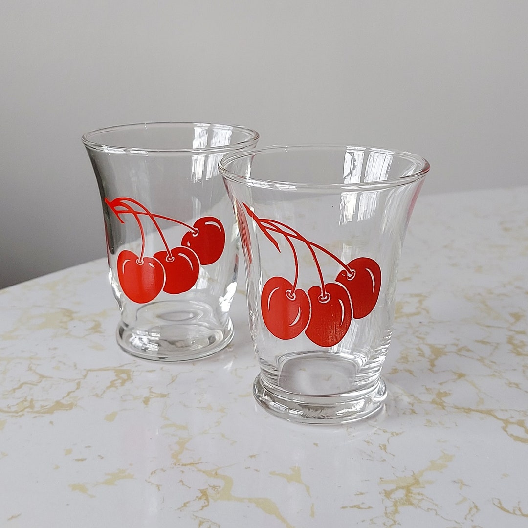 Vintage MCM Libbey Red Cherries Juice Shot Glasses Set of 2 - Etsy