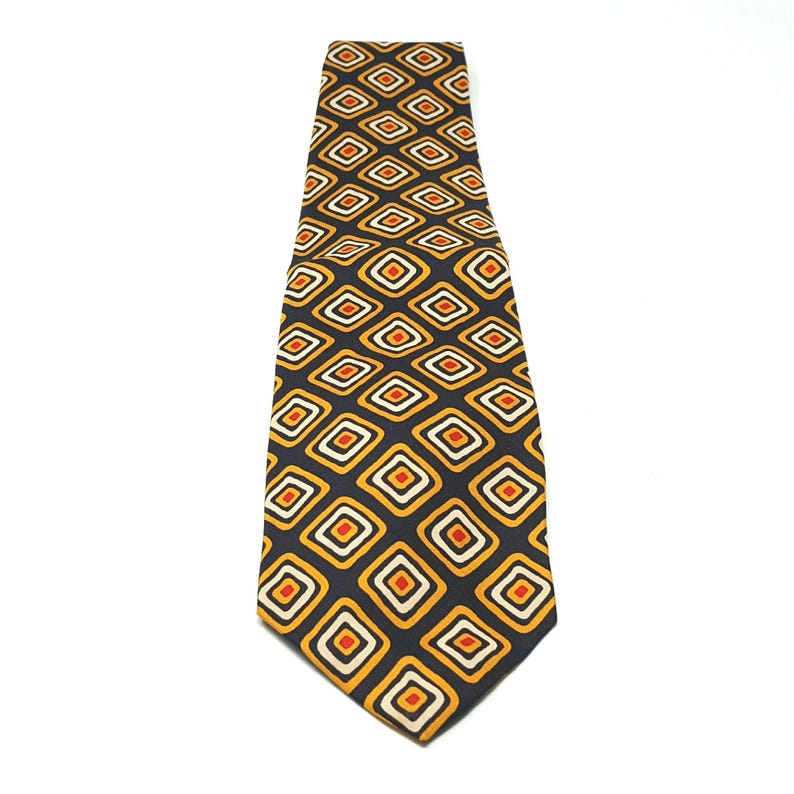 Vintage 70s Kipper Silk Tie: Geometric Concentric Squares, Wide Necktie ...