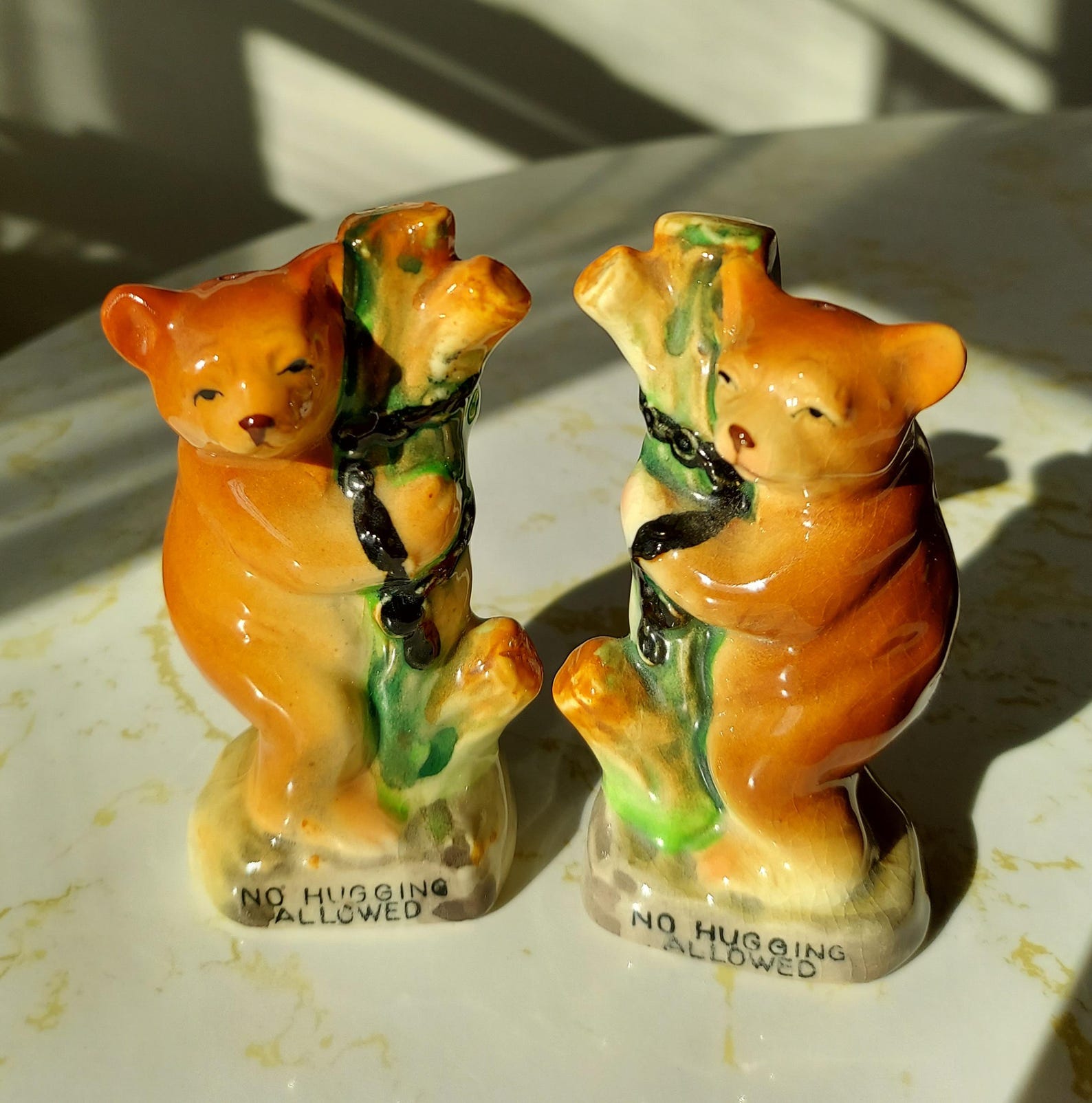 Vintage 'no Hugging Allowed' Tree Hugger Bears Ceramic Salt and Pepper ...