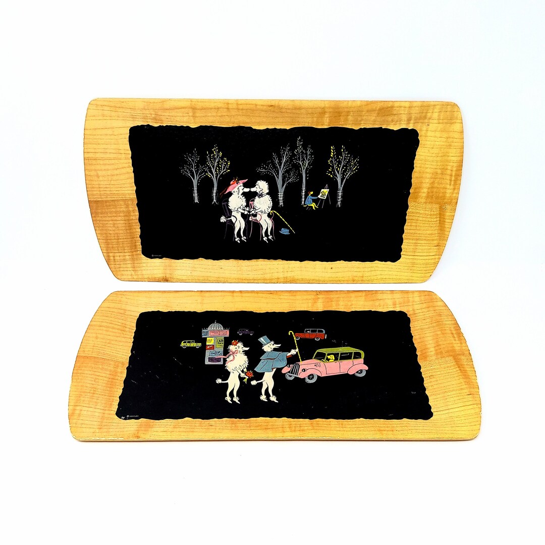 Vintage 'the Romance of Fifi and Pepe' Kentley Painted Wood Serving ...