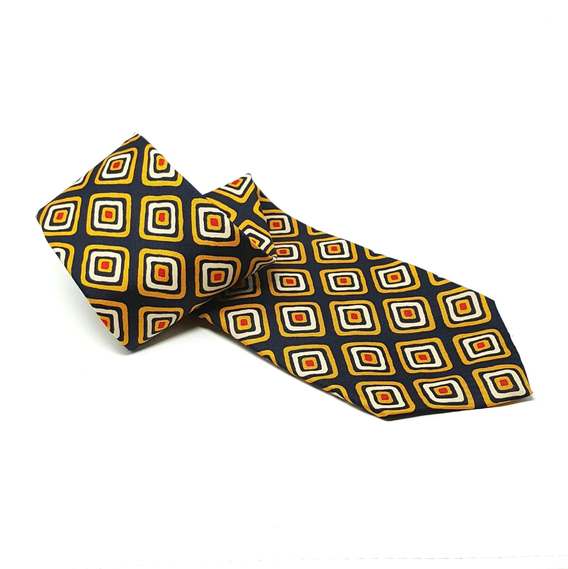 Vintage 70s Kipper Silk Tie: Geometric Concentric Squares, Wide Necktie ...
