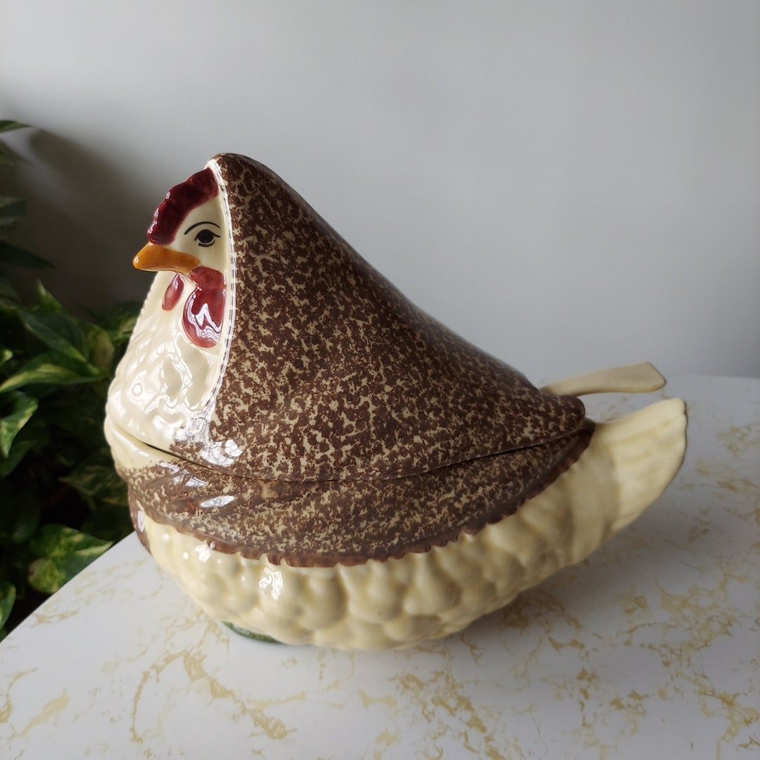 Vintage 1950s Ceramic Chicken in a Brown Shawl Soup Tureen With Ladle ...