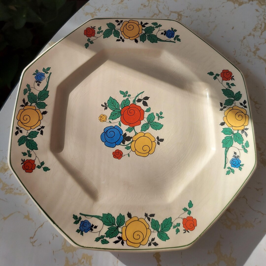 Vintage 1940s Steubenville Ivory Three Roses Octagonal Dinner Plate - Etsy