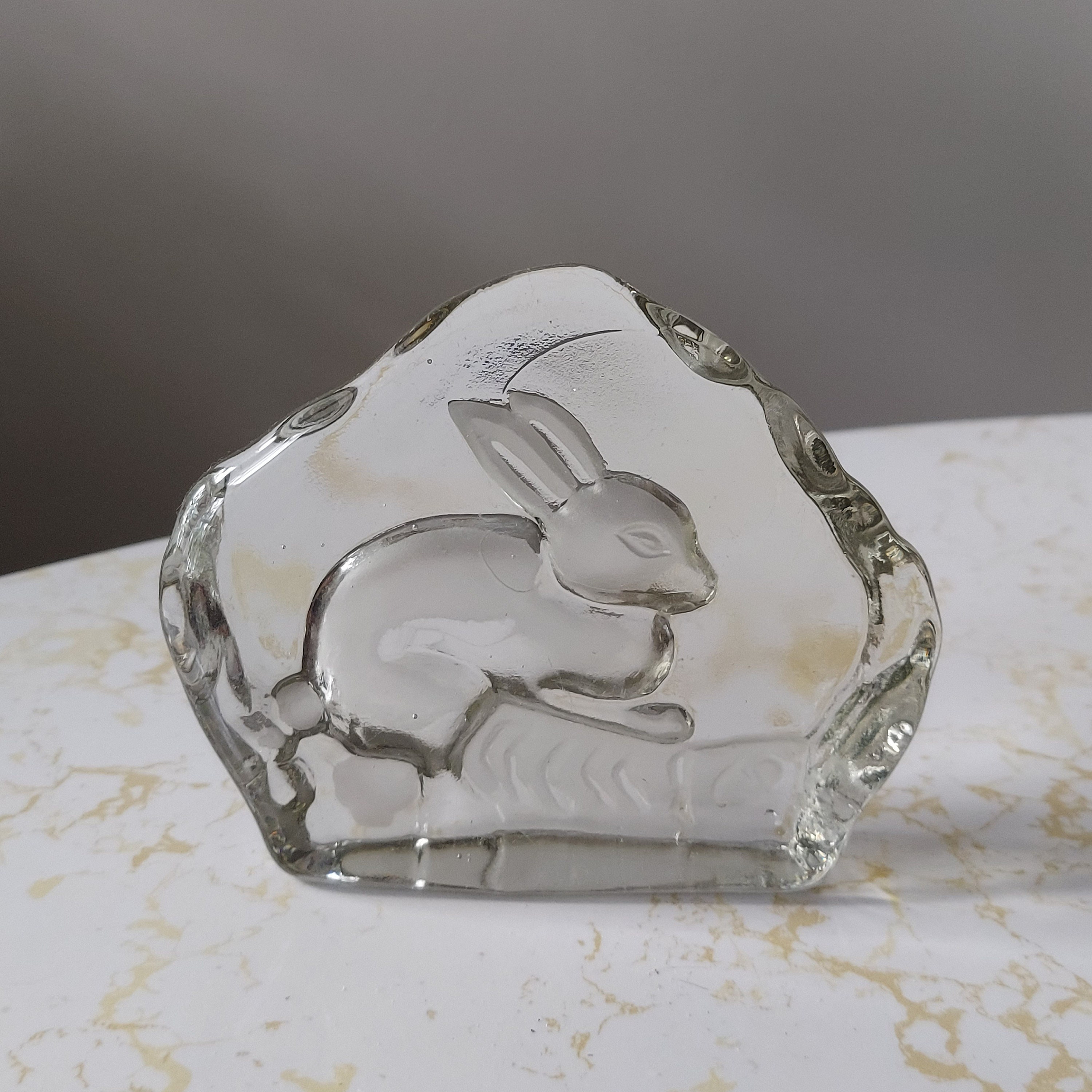 Vintage Clear Etched Glass Rabbit Paperweight Art Glass Figurine - Etsy