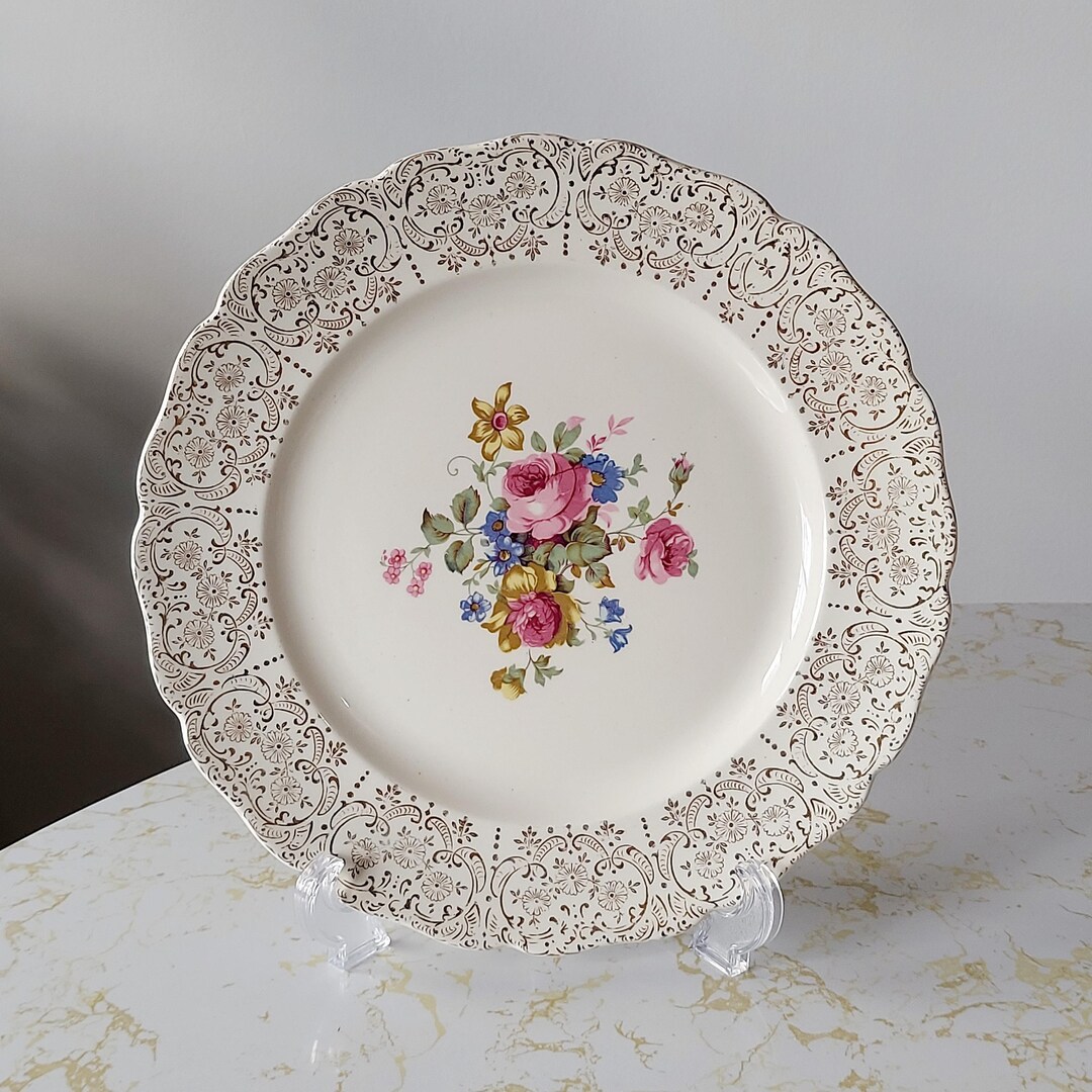 Vintage Keystone Floral Dinner Plate: 1940s Golden Fragrance ...