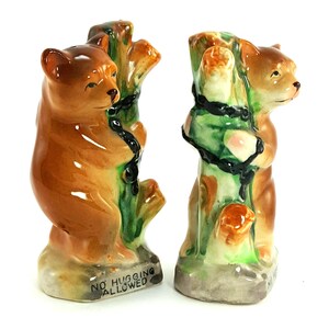 Vintage 'no Hugging Allowed' Tree Hugger Bears Ceramic Salt and Pepper ...