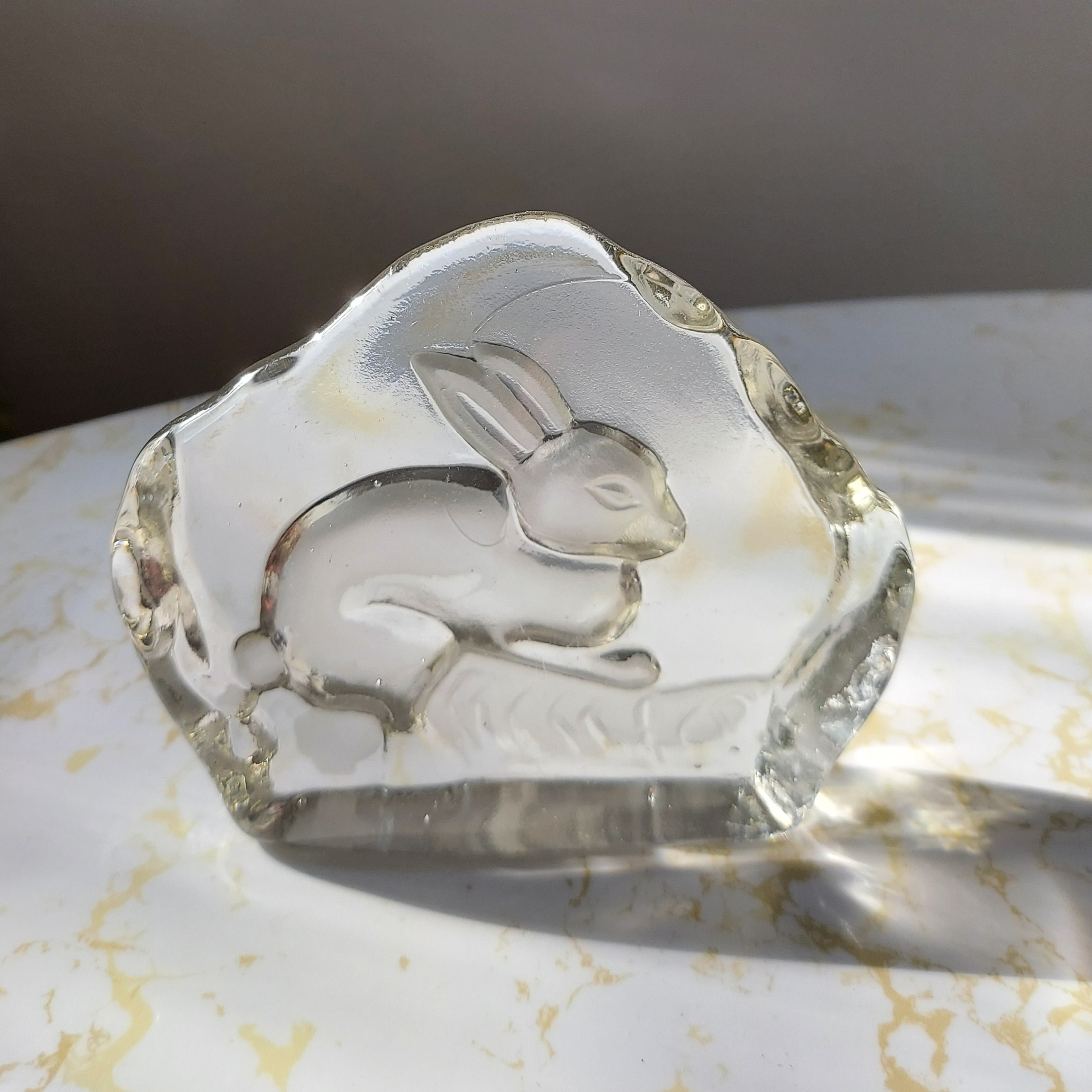 Vintage Clear Etched Glass Rabbit Paperweight Art Glass Figurine - Etsy