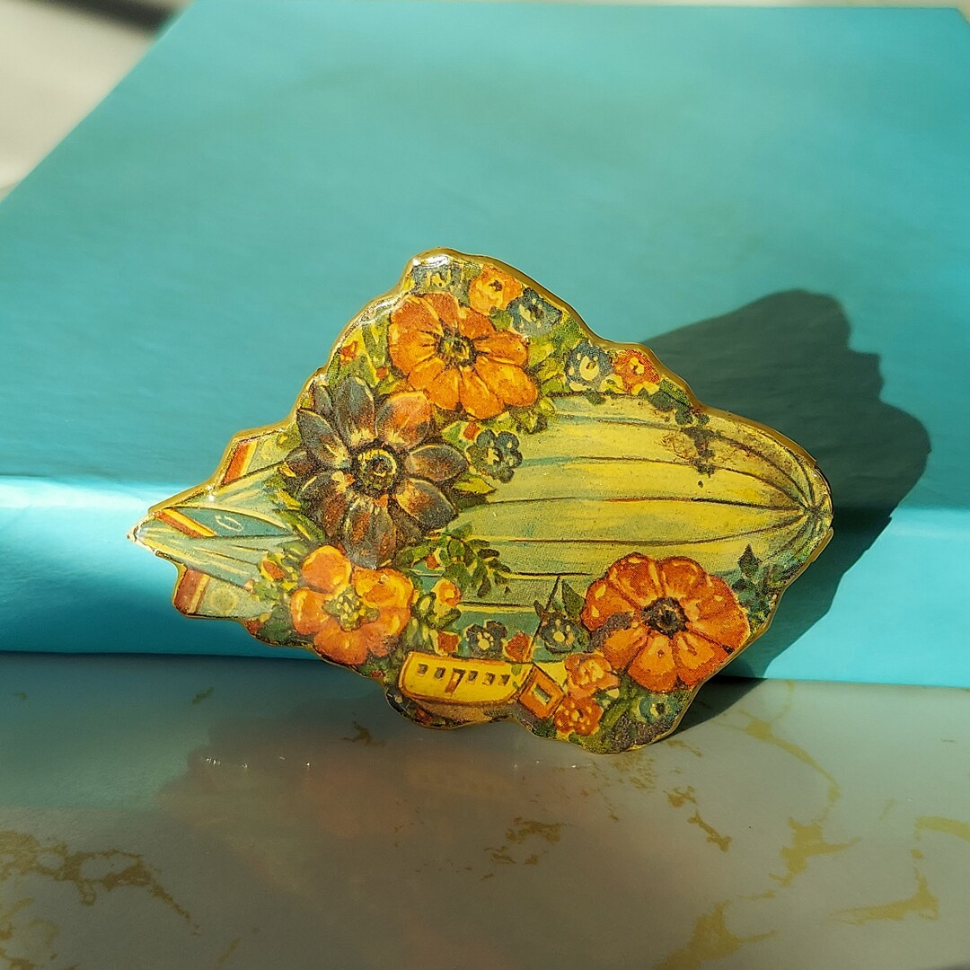 Vintage Decoupage Floral Dirigible Blimp Hydrogen Ballon Brooch ...
