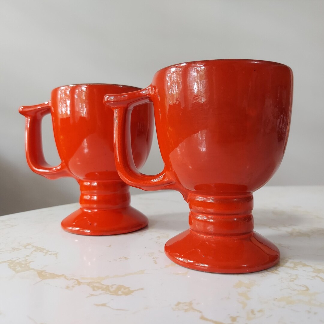 Vintage Frankoma Westwind Pottery Pedestal Mug - Flame Red Orange C13 ...