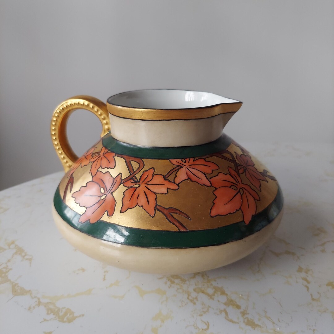 Antique JPL Red Maple Leaf Pitcher Jean Pouyet Limoges France Hand ...