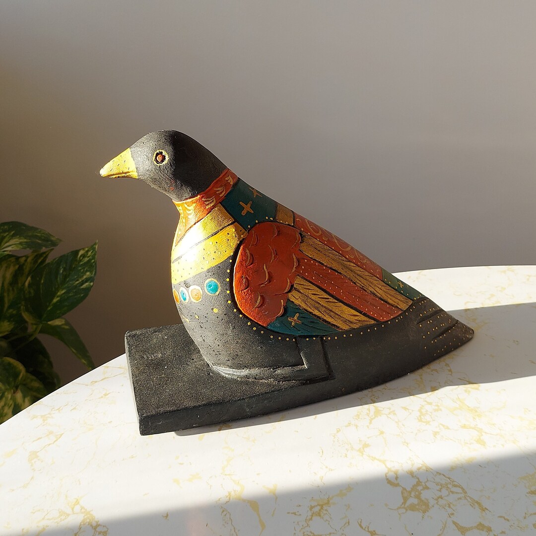 Vintage Hand Painted Carved Solid Wood Bird Bookend Statue Made in ...