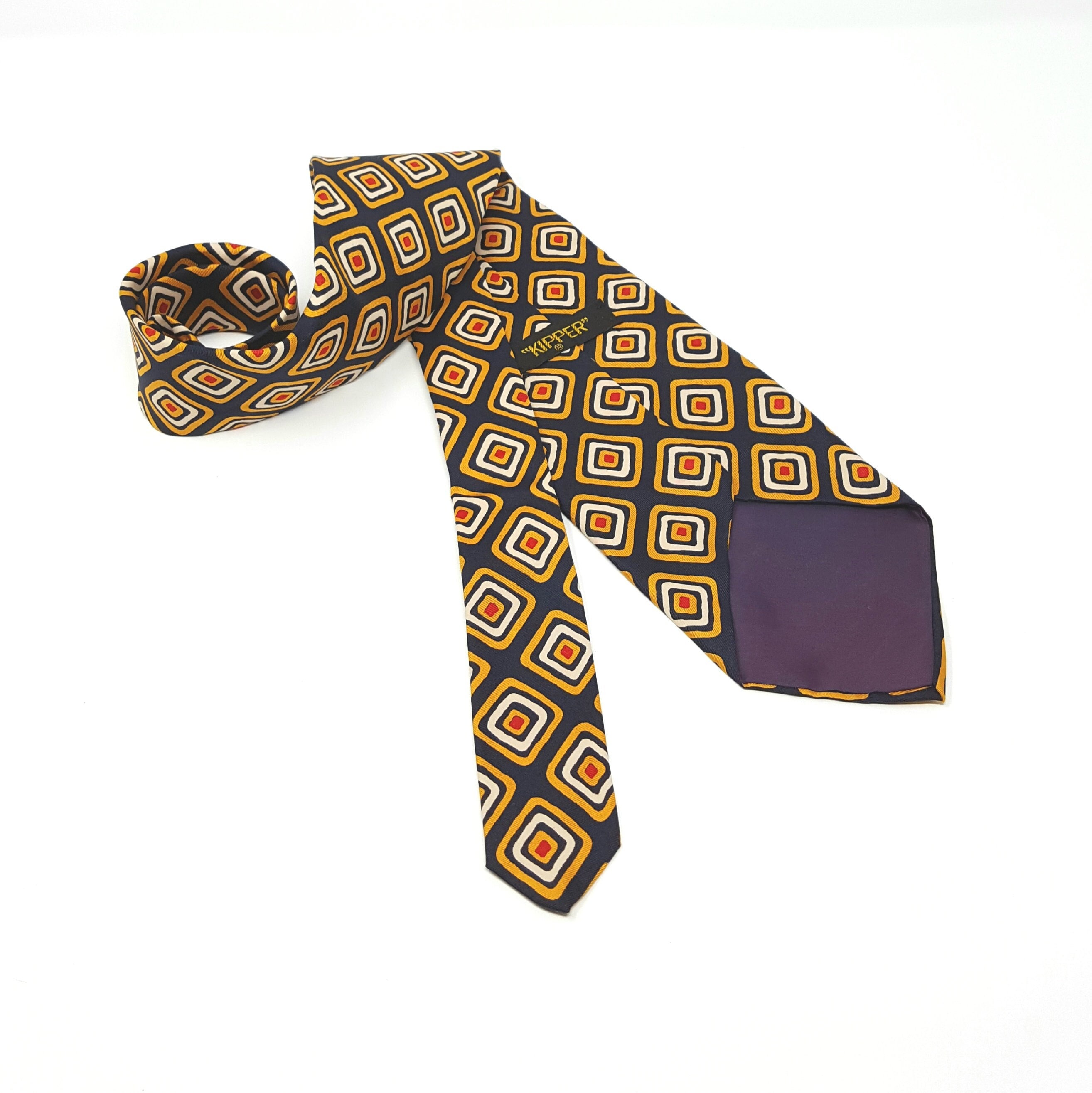 Vintage 70s Kipper Silk Tie: Geometric Concentric Squares, Wide Necktie ...