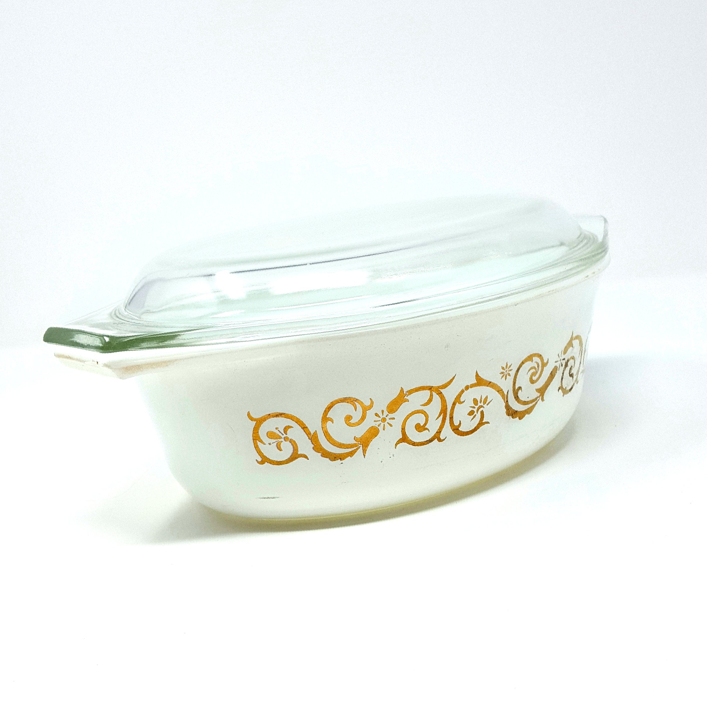 Vintage Pyrex Empire Scroll Gold and White 1.5 Quart Oval - Etsy