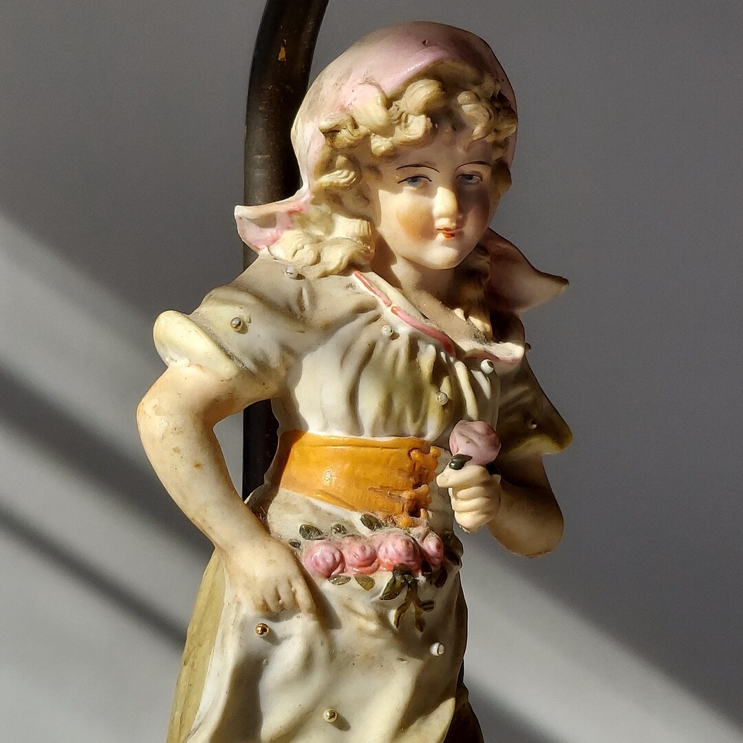 Vintage German Figural Porcelain Bisque Table Lamp Etched Brass ...