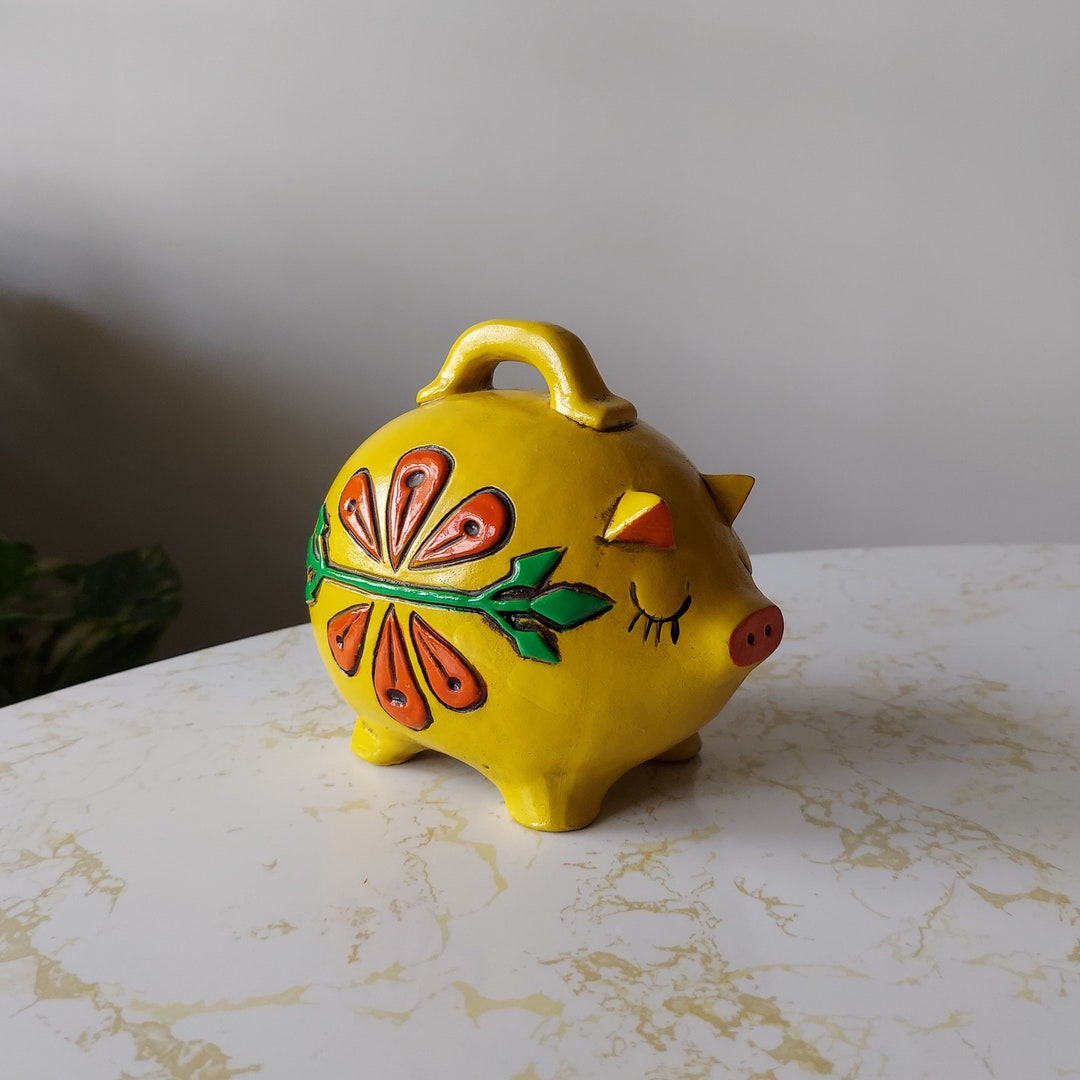 Vintage Mod Yellow Papier Mache Piggy Bank Hand Painted 1960-70s - Etsy