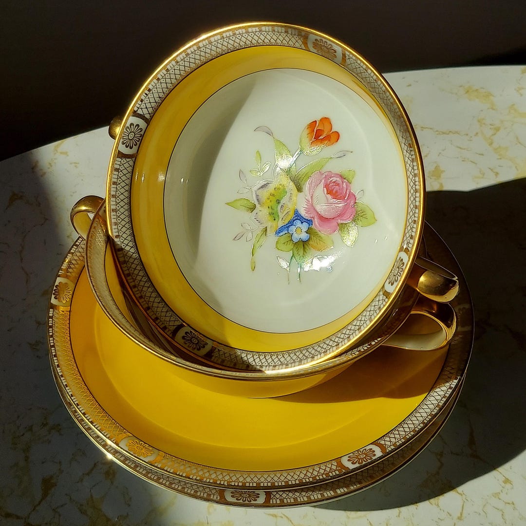 Antique 1920s Noritake M Yellow Floral Gold Filigree Porcelain Two ...