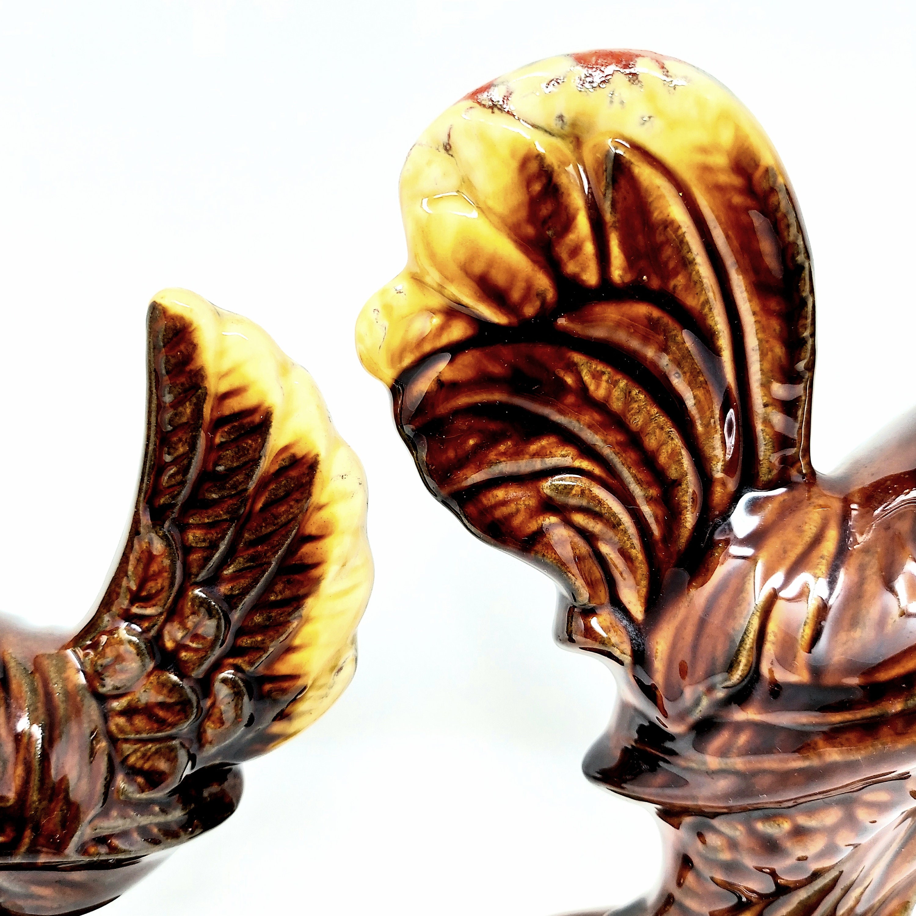 Vintage Drip Glaze Brown and Yellow Ceramic Rooster and Hen - Etsy