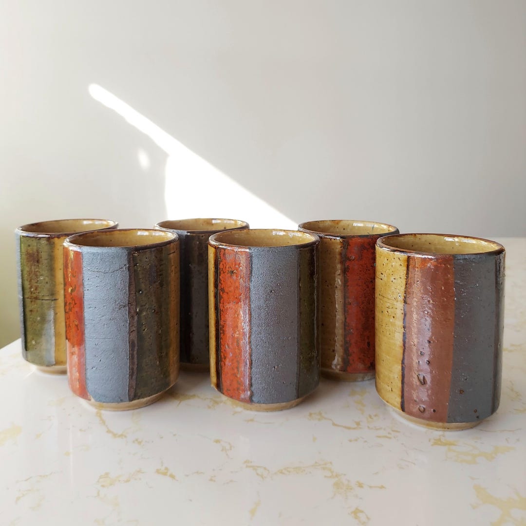 Vintage Seymour Mann Striped Glaze Studio Pottery Cups Set of 6, Boho ...