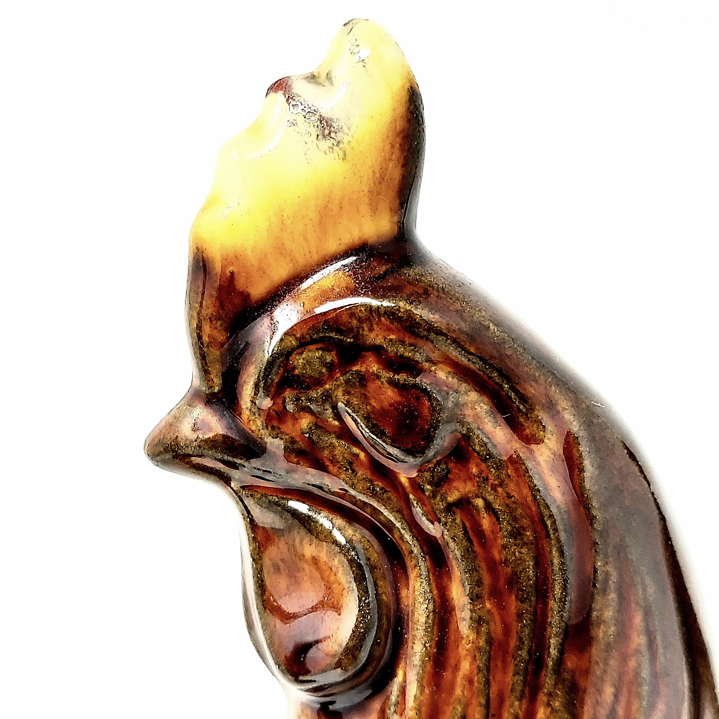 Vintage Drip Glaze Brown and Yellow Ceramic Rooster and Hen - Etsy