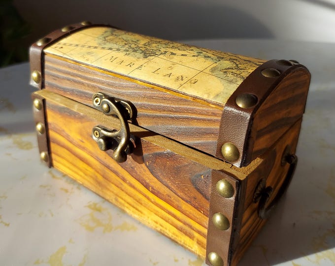 Vintage Wood Treasure Chest Trunk Jewelry Box Pirate Gothic Style ...