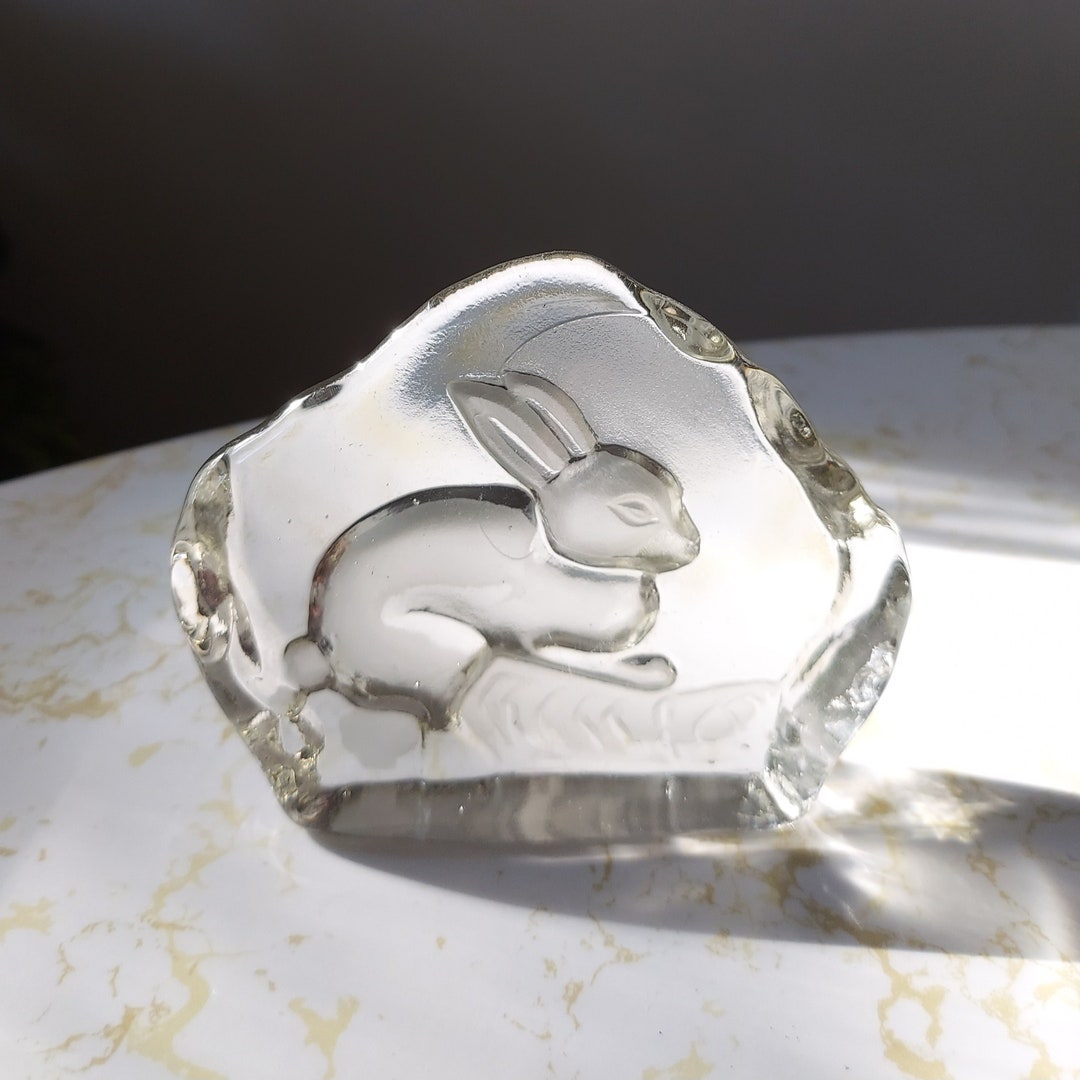 Vintage Clear Etched Glass Rabbit Paperweight Art Glass Figurine - Etsy