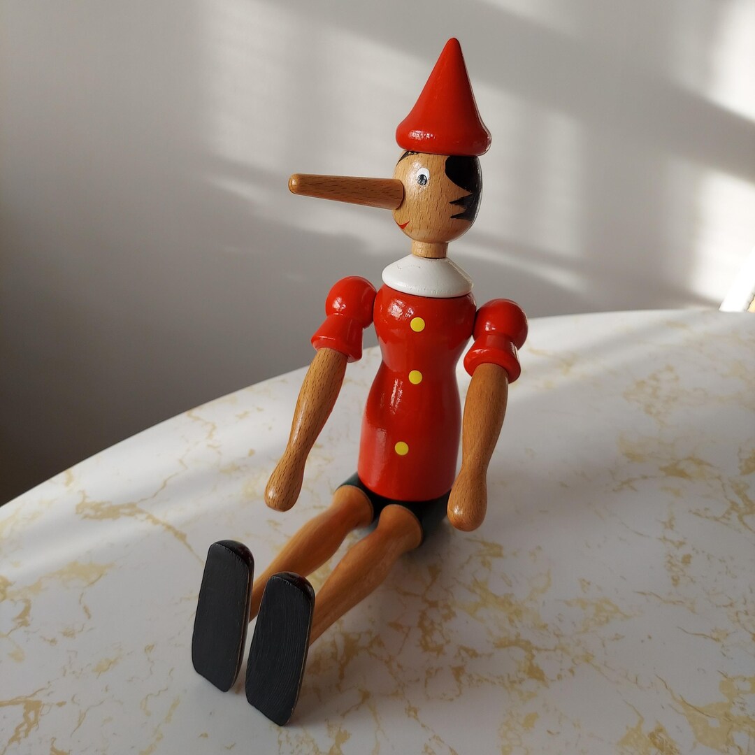 Vintage Hand Painted Wooden Toy Pinocchio 13" Figurine Poseable Italian ...